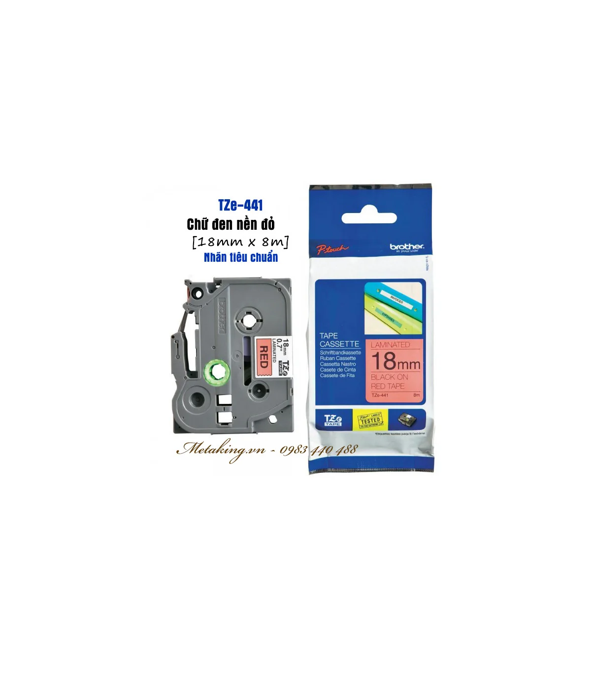 Brother TZe-441, Khổ 18mm, Dài 8m, Black On Red, Chống Thấm Nước | ⓿ ...